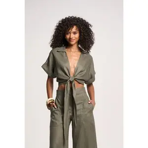 JBQ Chiara Linen Top Moss