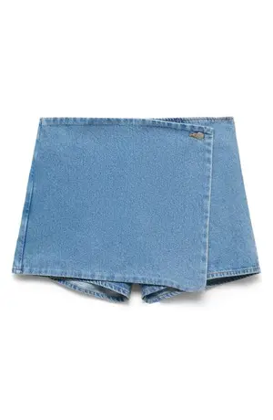 Mango Faux Wrap Denim Skort - Medium Blue
