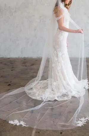 Brides & Hairpins Clarice Cathedral Veil With Lace Edge - Ivory