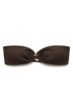 Mango Ribbed Bandeau Bikini Top - Chocolate