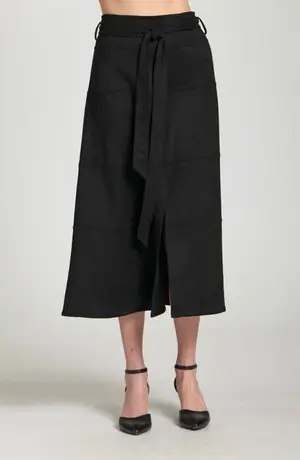 APNY Faux Suede Paneled A-line Midi Skirt