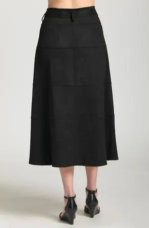 APNY Faux Suede Paneled A-line Midi Skirt