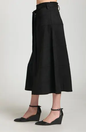 APNY Faux Suede Paneled A-line Midi Skirt