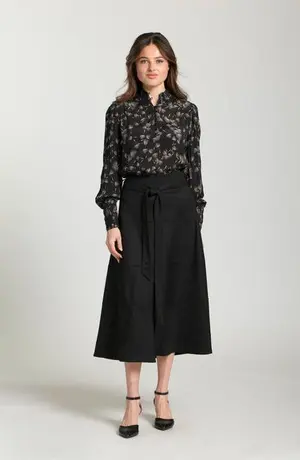 APNY Faux Suede Paneled A-line Midi Skirt
