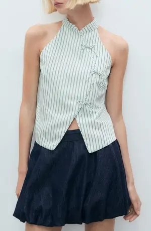 Mango Striped Tie-front Top