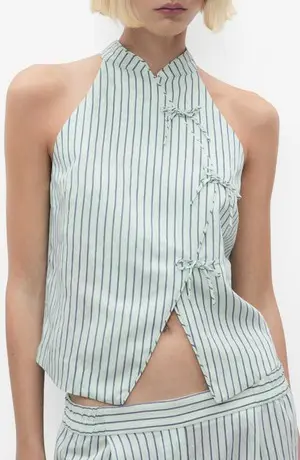 Mango Striped Tie-front Top