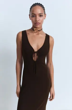 Mango Tie Neck Sleeveless Maxi Dress