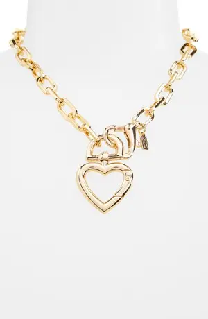 KENNETH JAY LANE Heart Pendant Paper Clip Chain Necklace