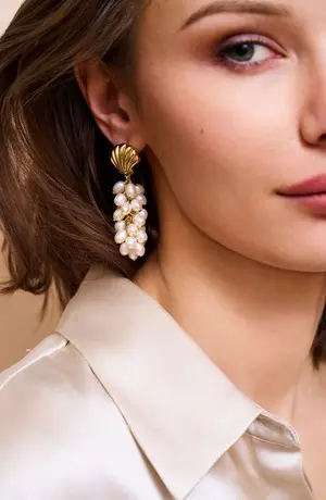 KENNETH JAY LANE Shell & Faux Pearl Drop Earrings