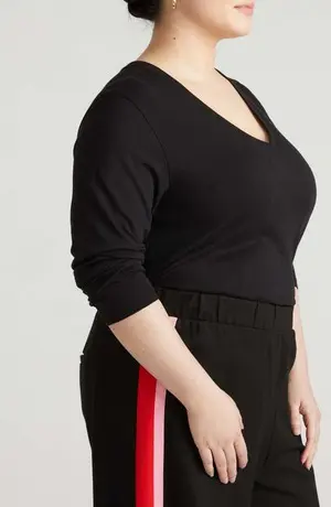 Universal Standard Long-sleeve V-neck Top - Black