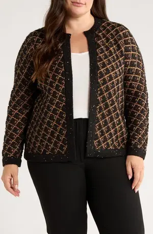 Anne Klein Texture Plaid Beaded Cardigan