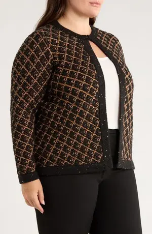 Anne Klein Texture Plaid Beaded Cardigan