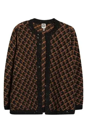 Anne Klein Texture Plaid Beaded Cardigan