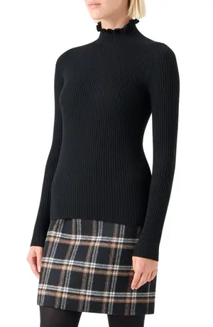 Akris Ruffle Mock Neck Wool Sweater