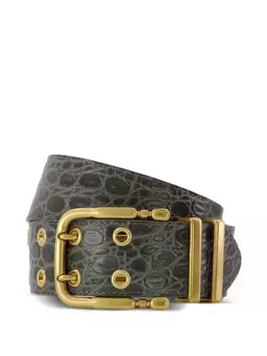 By Far Croc-embossed Buckle Belt - Grey