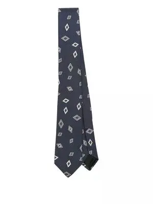 LARDINI Geometric-pattern Silk Neck Tie - Blue