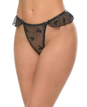 OH LA LA CHERI Brooke Bow Mesh Thong Panty - Black