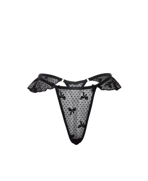 OH LA LA CHERI Brooke Bow Mesh Thong Panty - Black