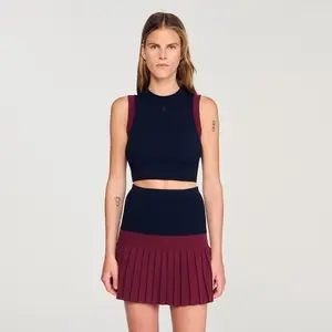 Sandro Two-tone Rib Knit Top - Navy Blue