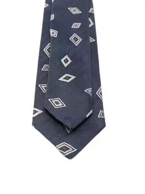 LARDINI Geometric-pattern Silk Neck Tie - Blue