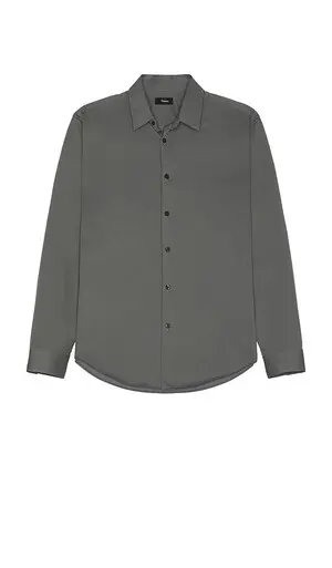 Theory Sylvain Long Sleeve Shirt In Grey - Carbon