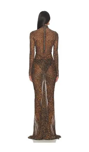 Lapointe Printed Mesh Halter Ruched Gown