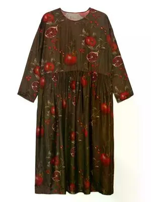 UMA WANG Pomegranate-print Gathered Midi Dress - Brown