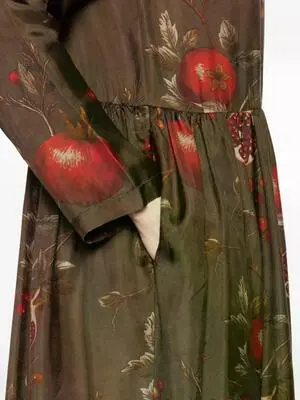 UMA WANG Pomegranate-print Gathered Midi Dress - Brown
