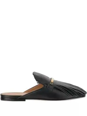 TOD'S Fringed Leather Mules - Black