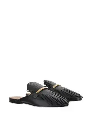 TOD'S Fringed Leather Mules - Black