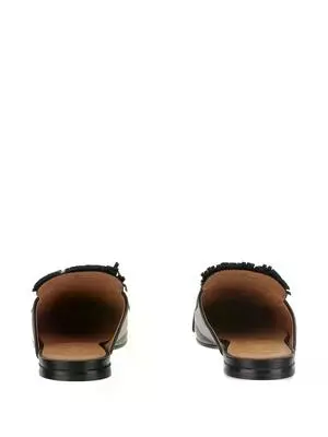 TOD'S Fringed Leather Mules - Black