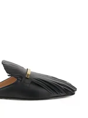 TOD'S Fringed Leather Mules - Black