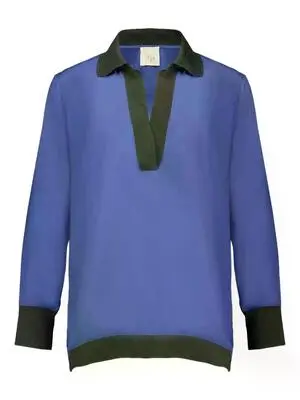 PAULA Contrasting-collar Blouse - Blue