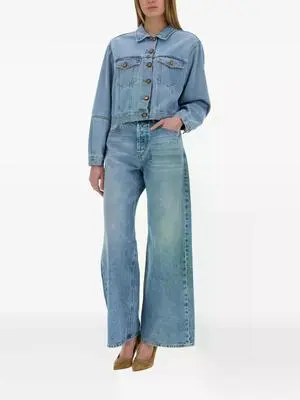 ALYSI Puffed-sleeve Denim Trucker Jacket - Blue