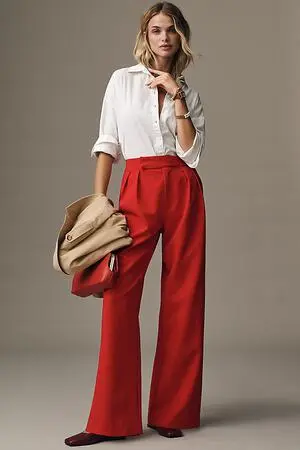 Endless Rose Pleated High-Rise Trousers Red