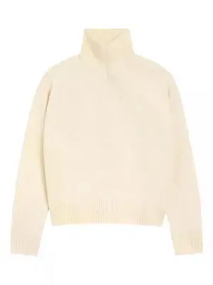AMI Paris De Coeur Funnel-neck Wool Sweater - Neutrals