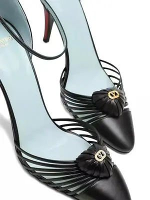 Valentino Garavani 85mm Strapped Heart-detail Heeled Pumps - Black