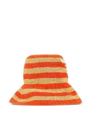 Prada Striped Raffia Bucket Hat - Neutrals