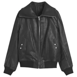 Rick Owens Blixa Dracucollar Leather Bomber Jacket - Black
