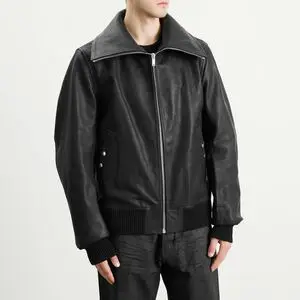 Rick Owens Blixa Dracucollar Leather Bomber Jacket - Black
