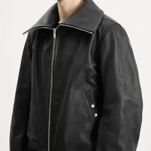 Rick Owens Blixa Dracucollar Leather Bomber Jacket - Black