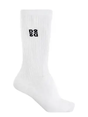 Dsquared2 Logo Embroidered Ribbed Socks - White