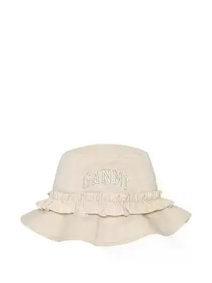 GANNI Logo-embroidered Bucket Hat - White