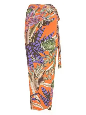 BRIGITTE Tropical-print Midi Skirt
