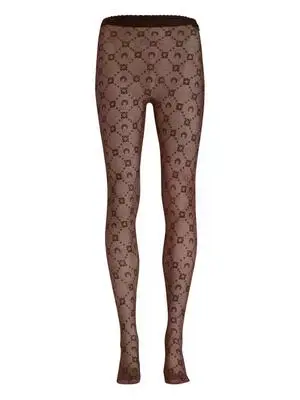 MARINE SERRE Moon-floral Flocked Mesh Tights - Brown
