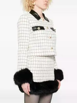 SELF-PORTRAIT Checked Jacket With Faux-fur Cuffs