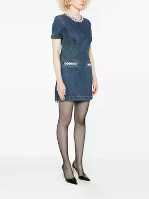 SELF-PORTRAIT Embellished Pocket Denim Mini Dress