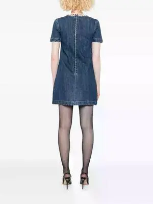 SELF-PORTRAIT Embellished Pocket Denim Mini Dress