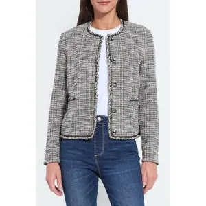 Lyssé Collarless Stretch Tweed Jacket - Grey Multi