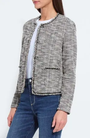 Lyssé Collarless Stretch Tweed Jacket - Grey Multi